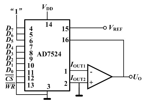 AD7524的应用电路如下图所示，图中D0～D7为数据输入，[图..._简答题试题答案
